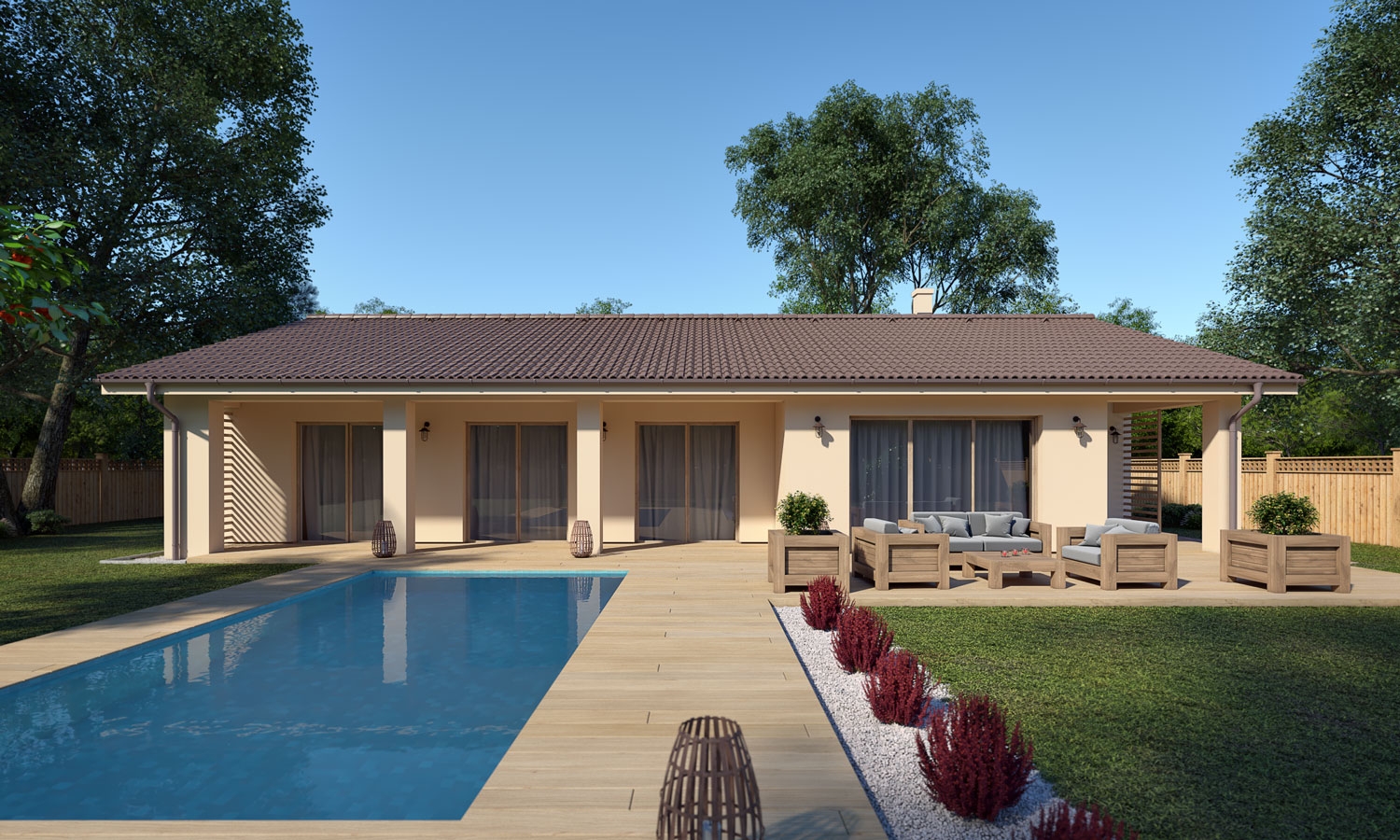 BUNGALOW 201 | projekt pre veľký 4-izbový bungalov s dvojgarážou | PRODOM